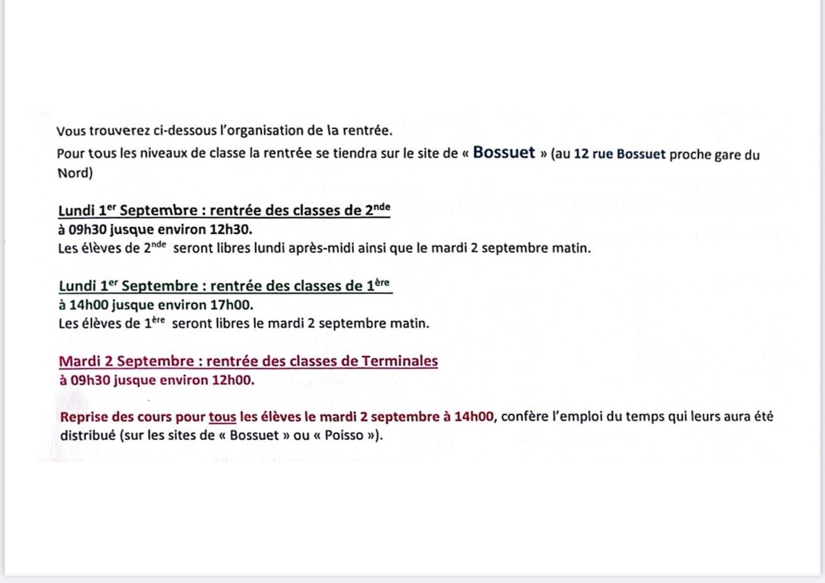 Informations rentrée scolaire septembre 2025 - Lycée Edgar Poe